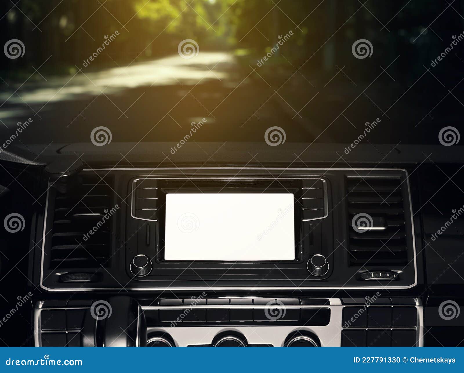View of Dashboard with Navigation System in Modern Car Stock Photo ...