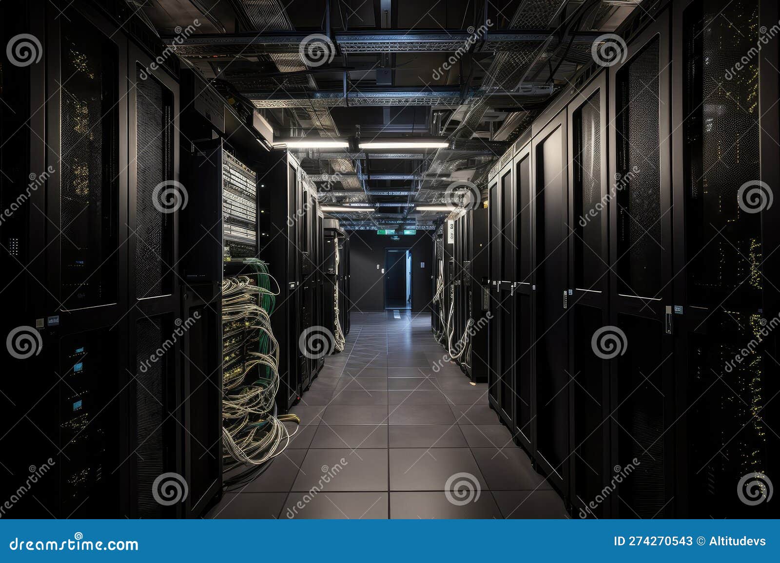 View of Data Center with Racks of Servers and Cables, Showcasing the ...