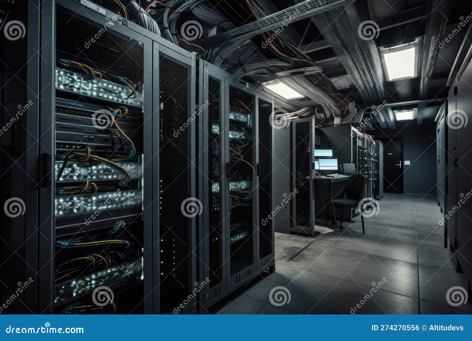 View of Data Center with Racks of Servers and Cables, Showcasing the ...