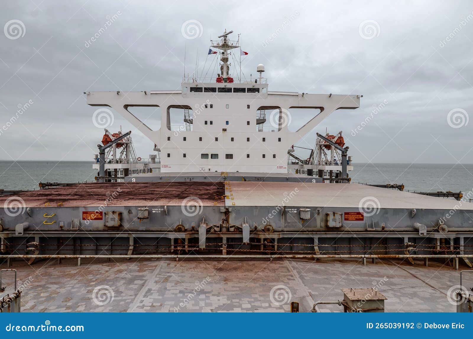 View from the Deck of a Freighter Transporting Ore at Sea Stock Photo ...