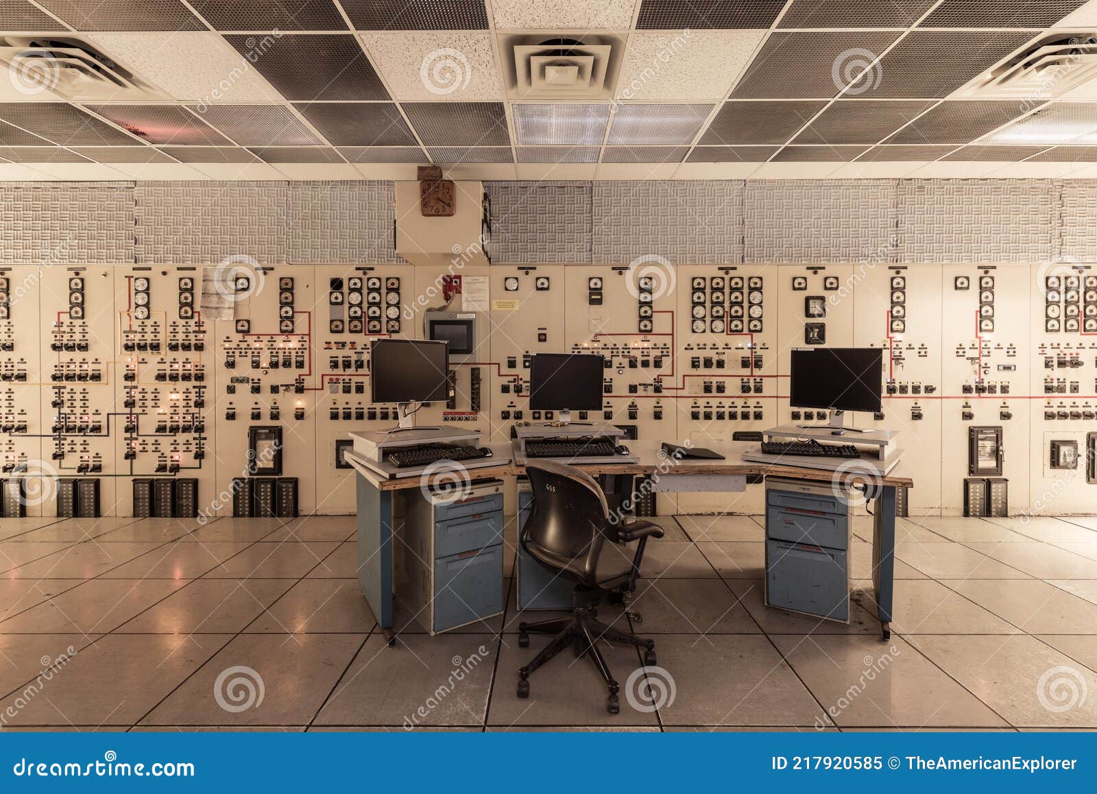 Derelict Control Room with Computers - Abandoned Coal Fired Power Plant ...