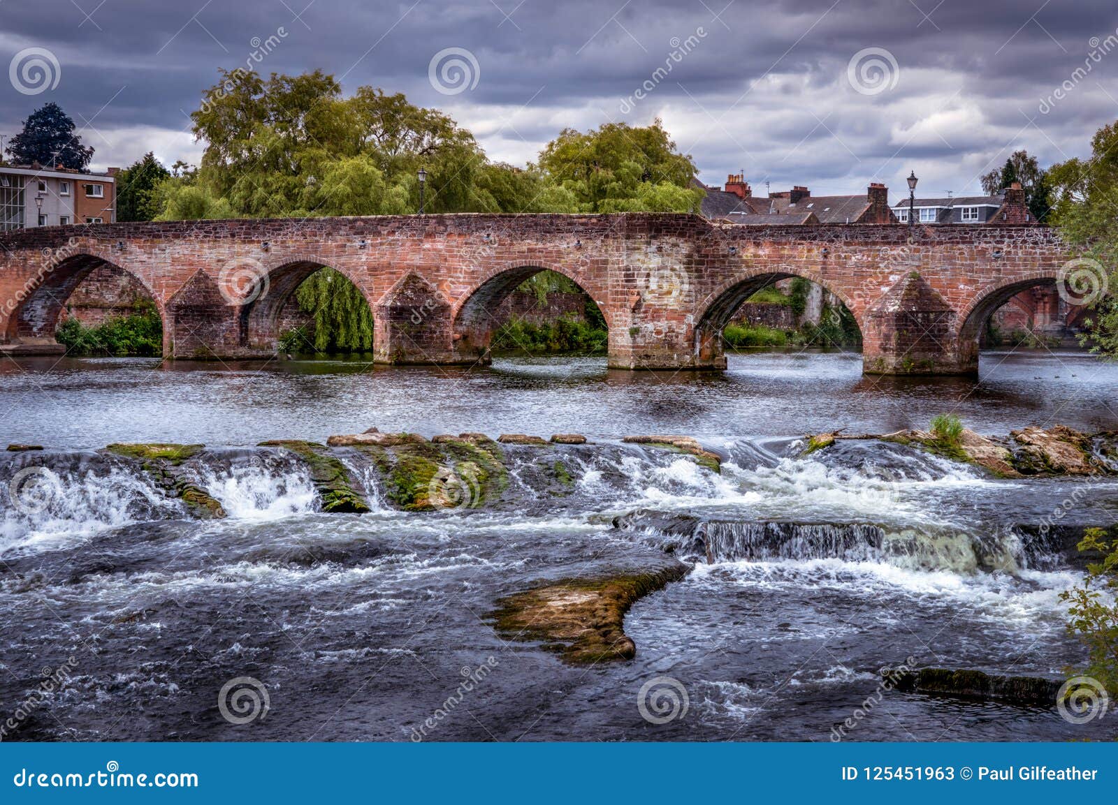 View of Devorgilla Bridge with Rocks and Streams. Stock Image - Image ...