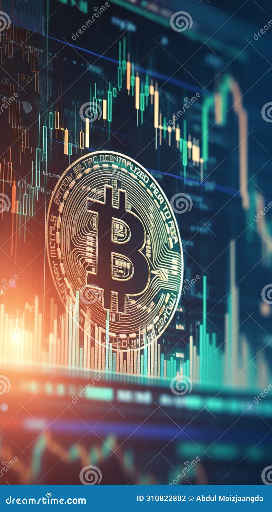 View Digital Currency Gold Bitcoins with Candle Chart, Conceptual ...