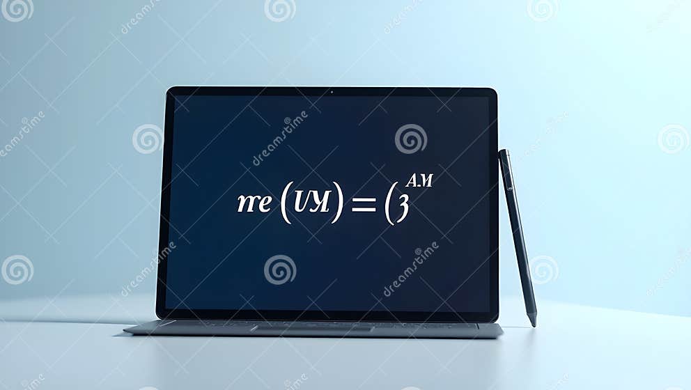 Digital Tablet with a Math Equation on the Screen and a Stylus beside ...