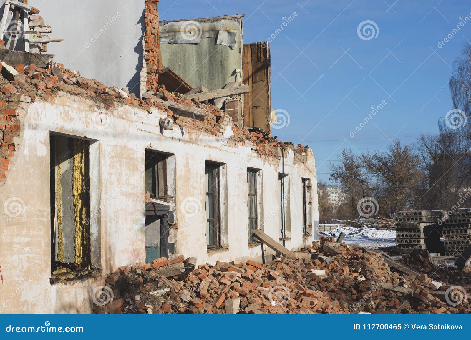 View of a Dilapidated House. the Destroyed Walls in the Process Stock ...