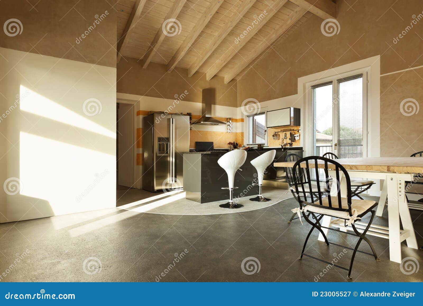 View of Dining Table and Kitchen Stock Image - Image of style, kitchen ...