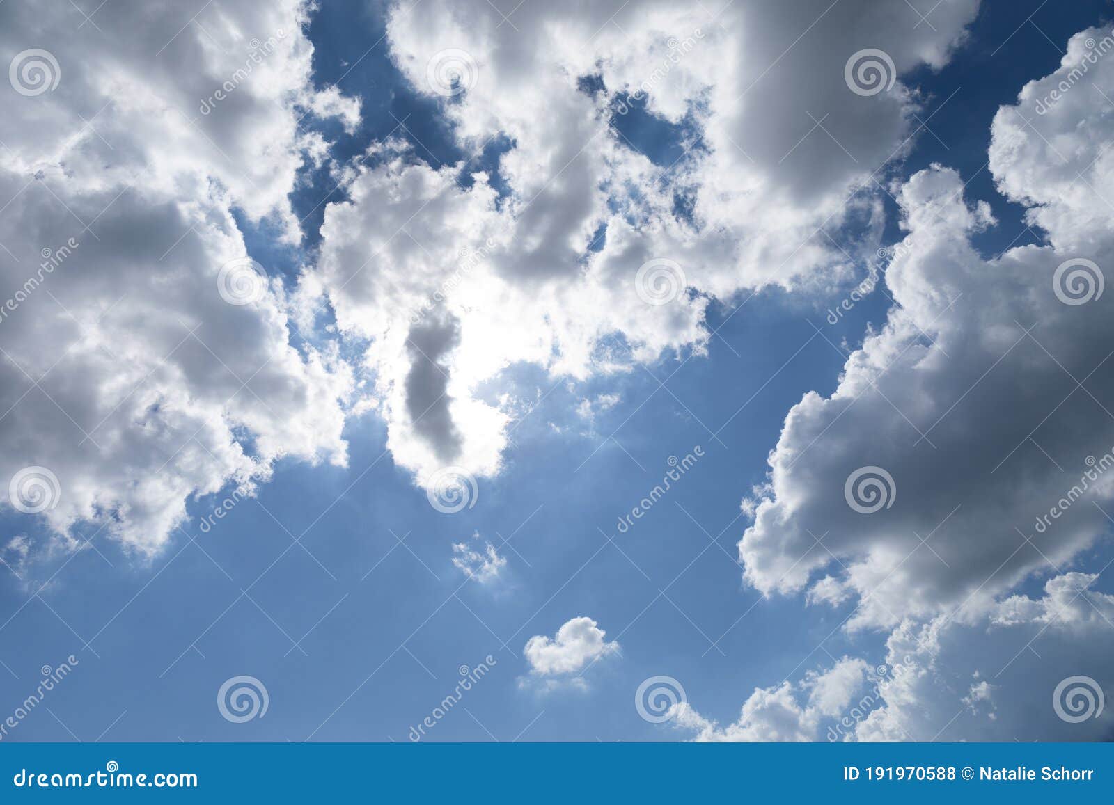 View Directly Overhead of Sun Peaking through White and Gray Clouds ...