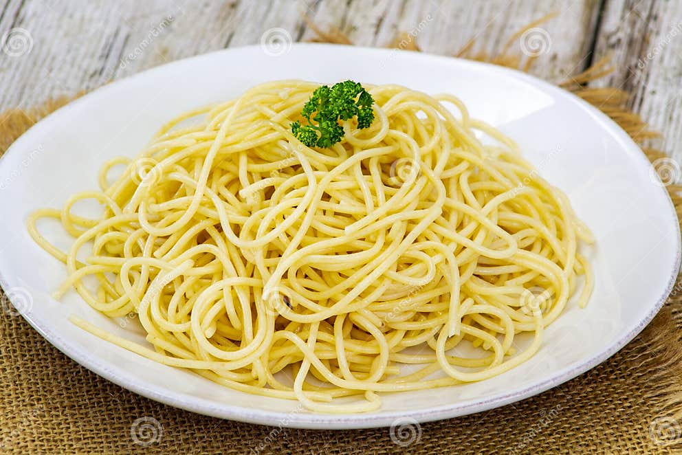 Dish of Plain Cooked Spaghetti on a Table Stock Image - Image of nature ...