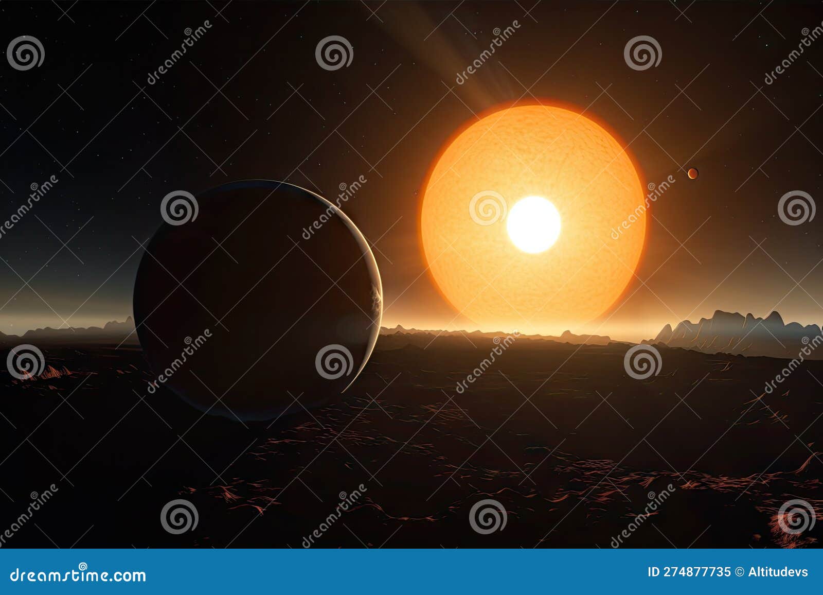 View of Distant Exoplanet, with Solar Eclipse in Progress Stock ...