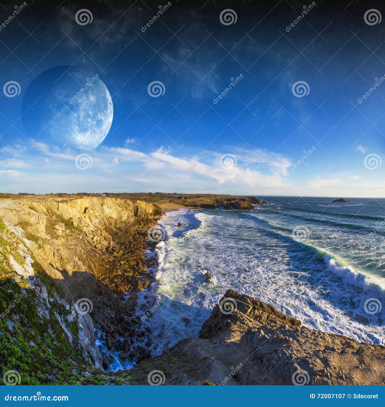 View of Distant Planet System from Cliffs Stock Illustration ...