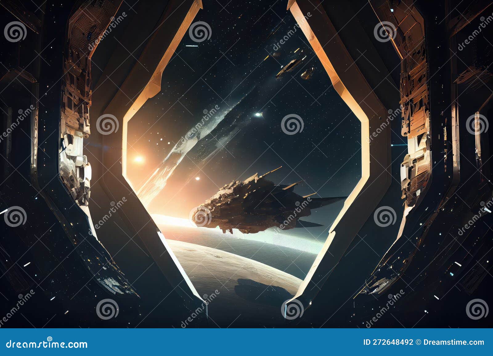 View of Distant and Unfamiliar Star System, with Futuristic Spaceship ...