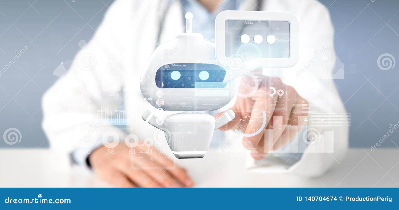 Doctor Holding Chatbot with Binary Code, Message and Data 3d Rendering ...