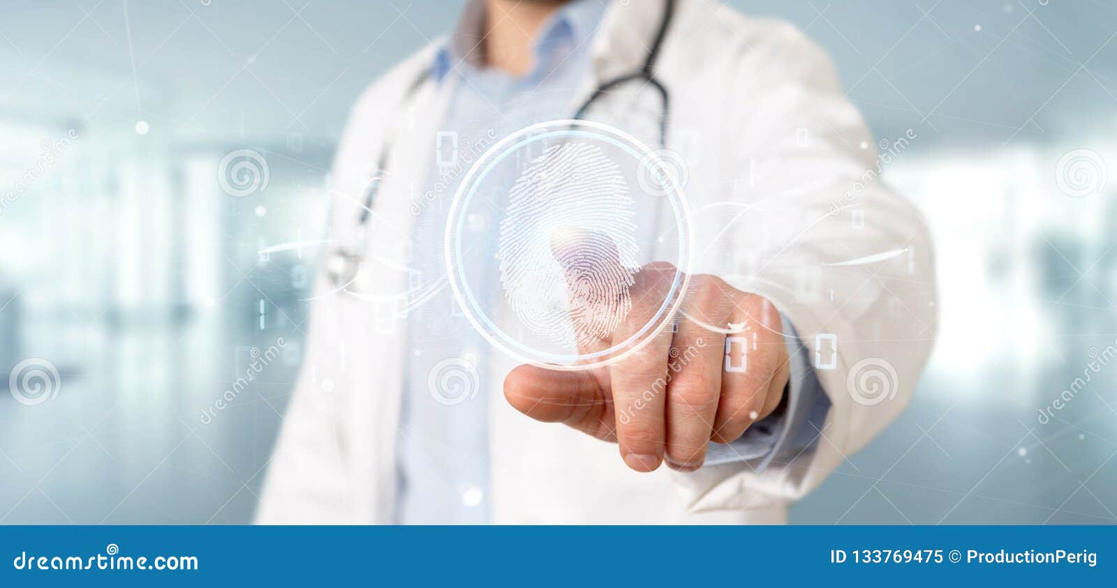 Doctor Holding a Digital Fingerprint Identification and Binary C Stock ...