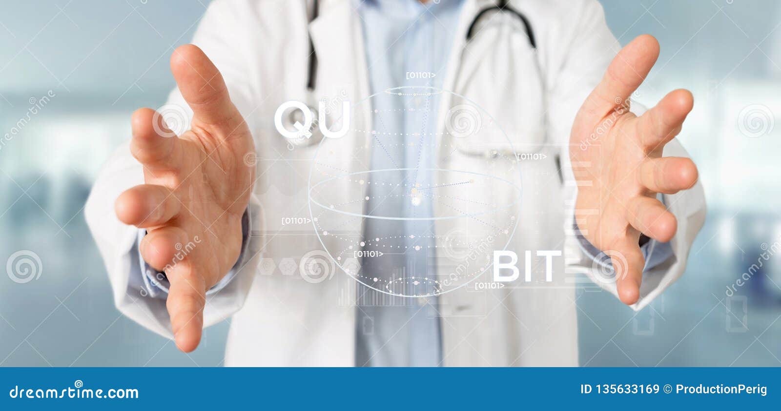 Doctor Holding Quantum Computing Concept with Qubit Icon 3d Rendering ... Doctor Holding Quantum Computing Concept with Qubit Icon 3d Rendering ...