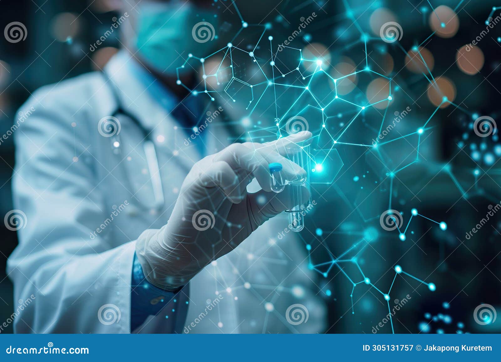 View of a Doctor Touching Molecule Structure Stock Illustration ...