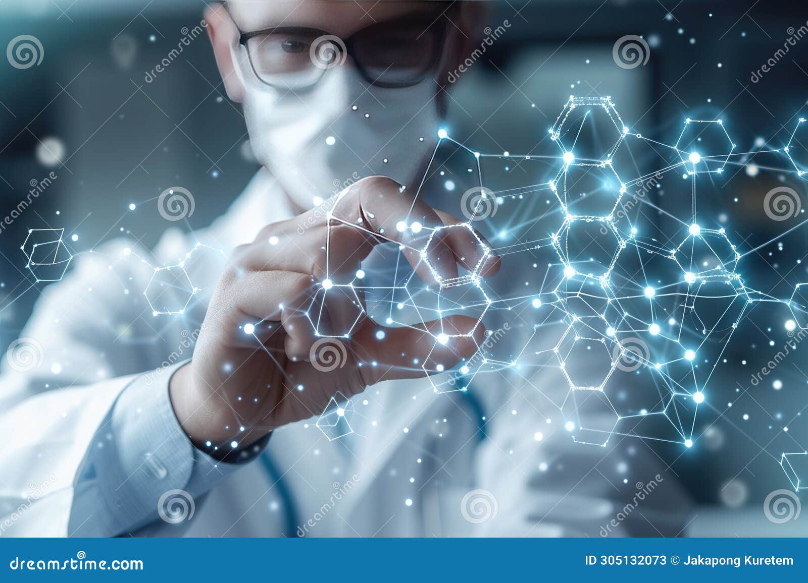 View of a Doctor Touching Molecule Structure Stock Illustration ...