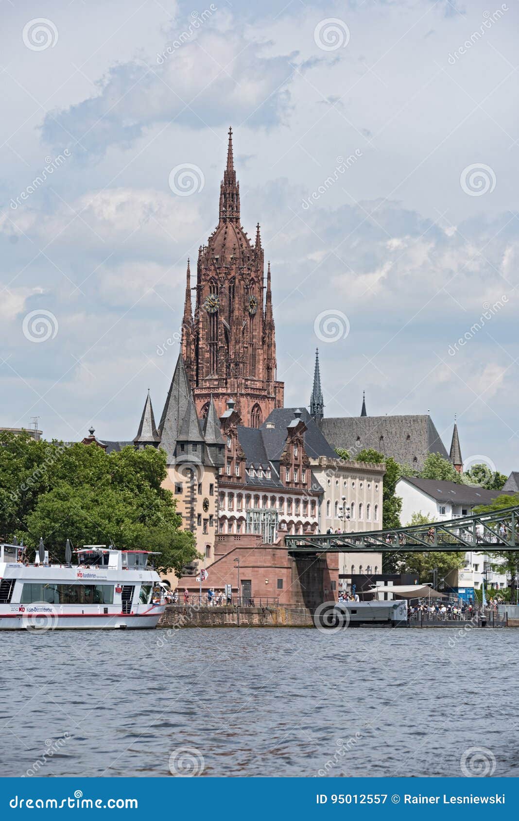 View of the Dom and Iron Bridge in Frankfurt, Germany Editorial ...