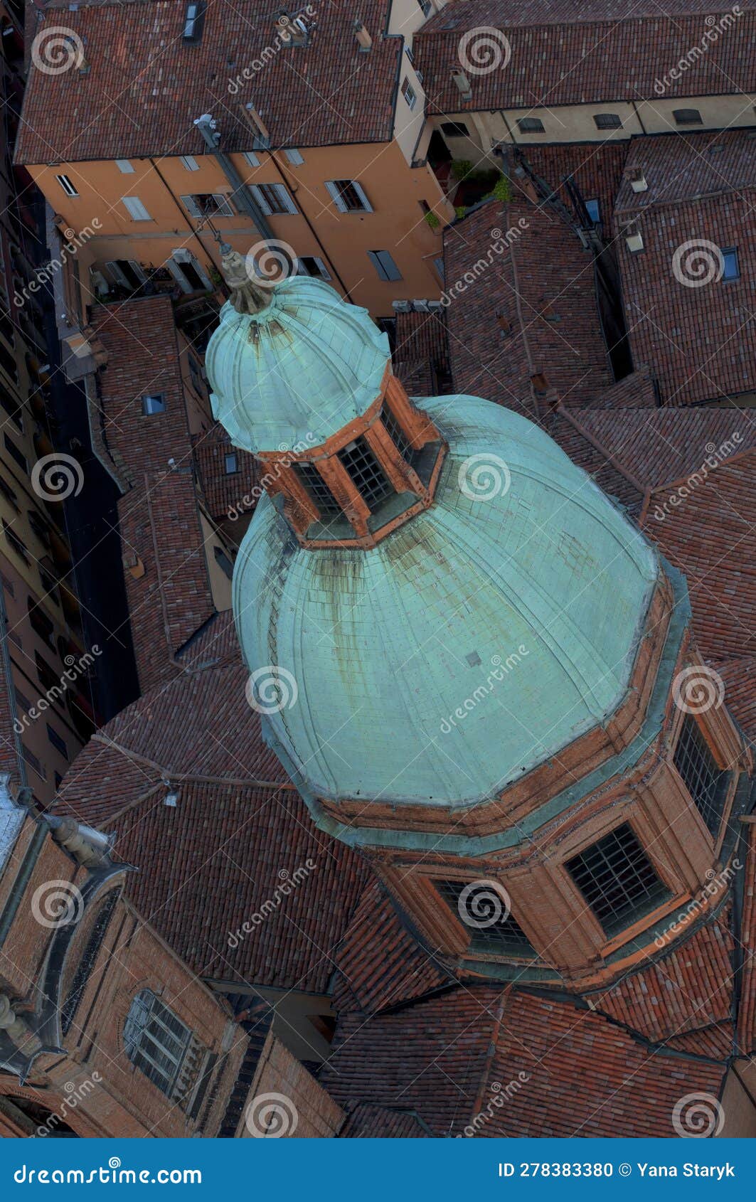 View of the Dome of the Cathedral and Red Roofs in Bologna Stock Photo ...
