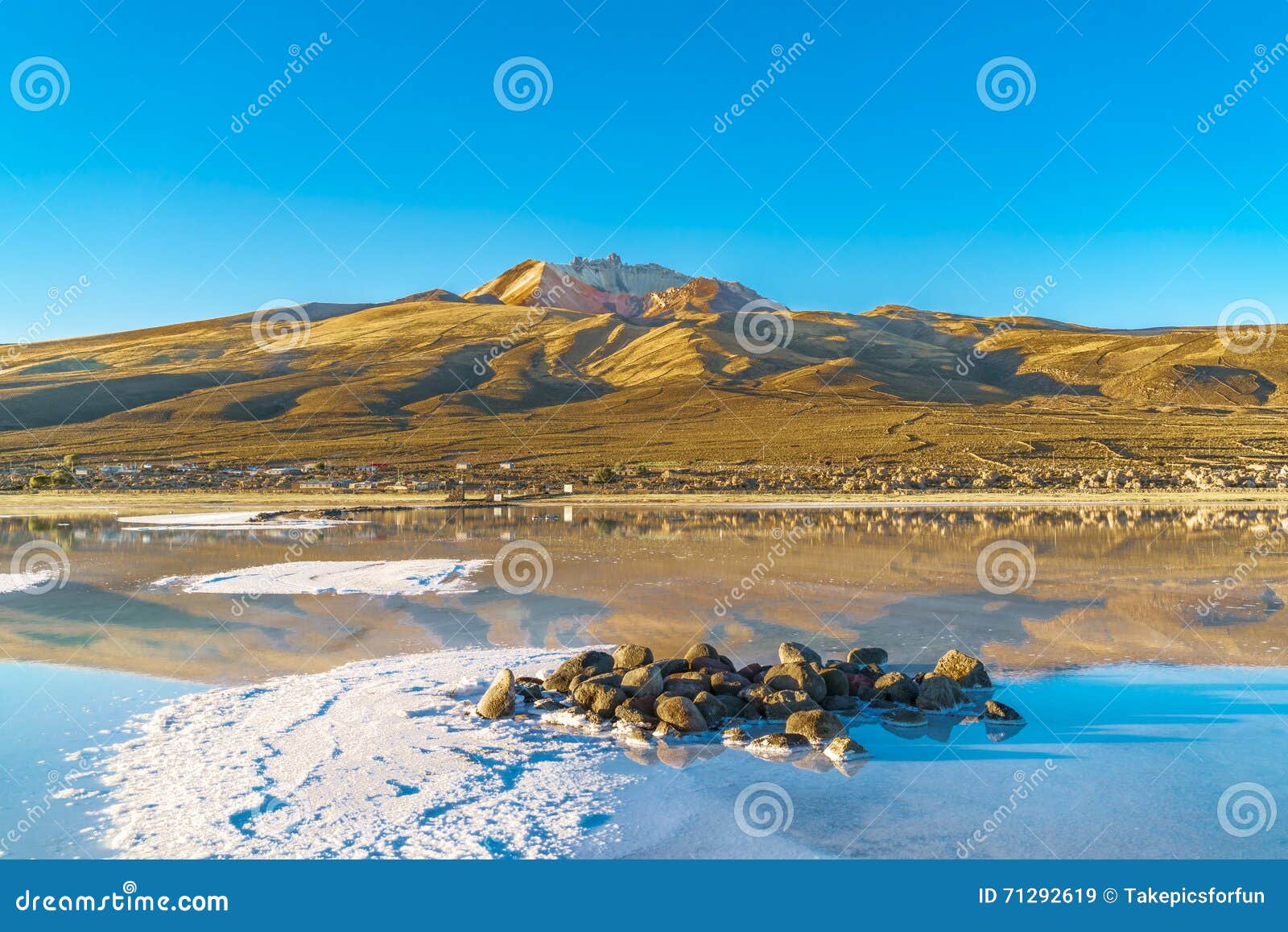 View of Dormant Volcano in Uyuni Salt Flat Stock Image - Image of ...