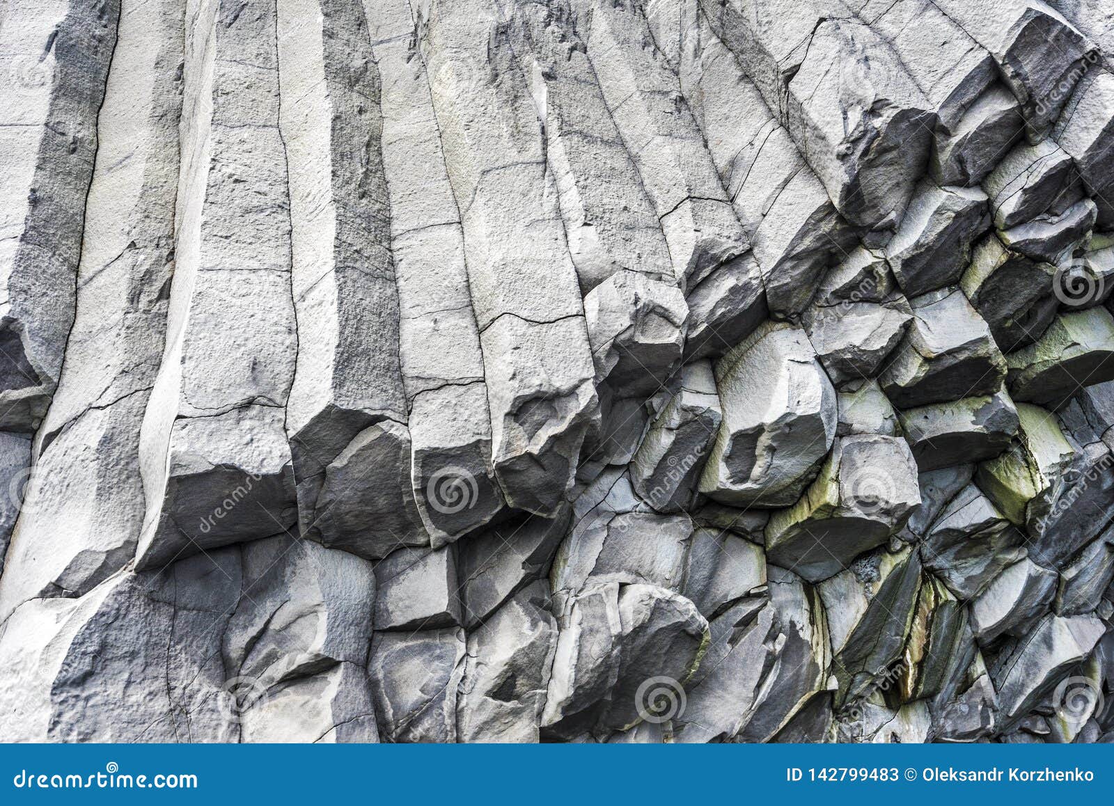View from Down at Hexagonal Basalt Cliffs in the Bottom of Reynisfjall ...