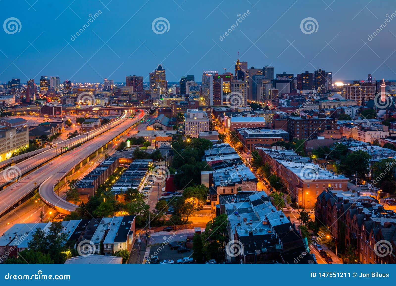 View of the Downtown Baltimore Skyline at Night, in Baltimore, Maryland ...