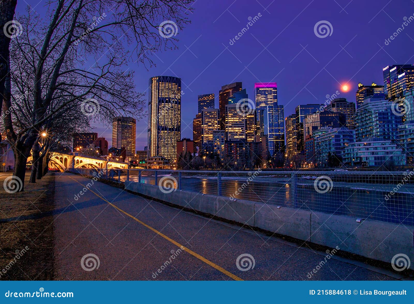 View of Downtown Calgary from the Bow River Pathway Stock Photo - Image ...