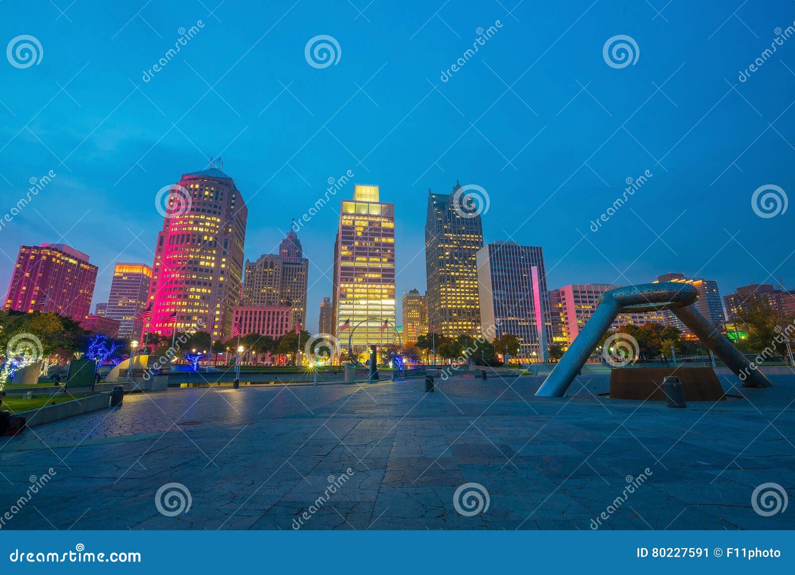 View of Downtown Detroit Riverfront Stock Image - Image of broken ...