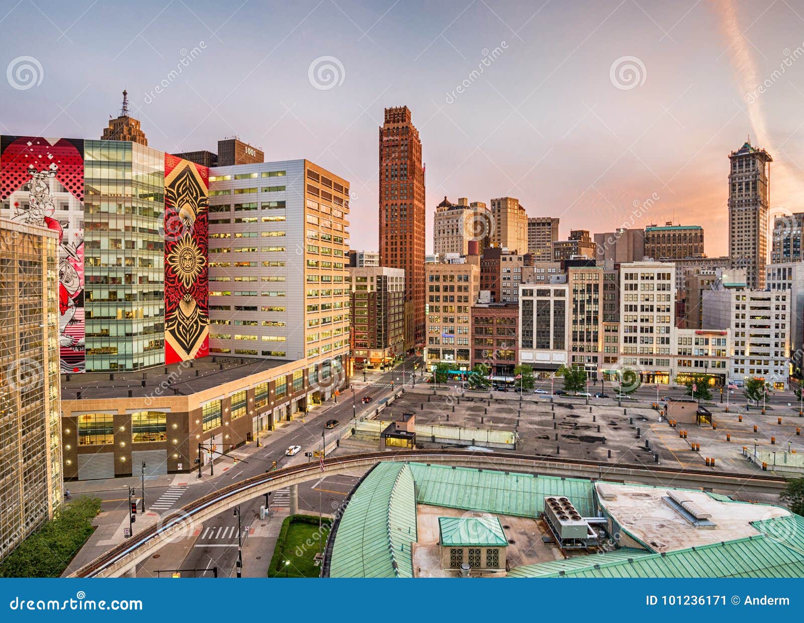 View of downtown Detroit editorial photo. Image of industrial - 101236171