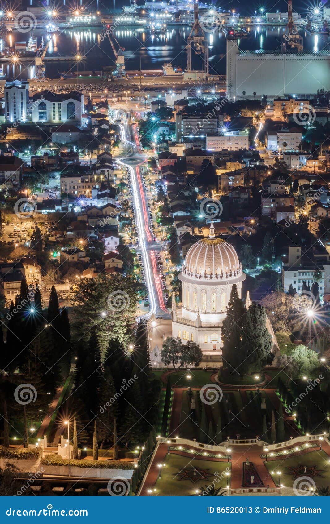 View of Downtown Haifa, Haifa Harbor and Bay at Night Stock Image ...