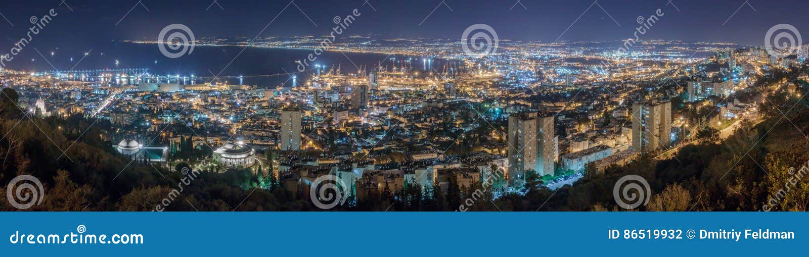 View of Downtown Haifa, Haifa Harbor and Bay at Night Stock Photo ...