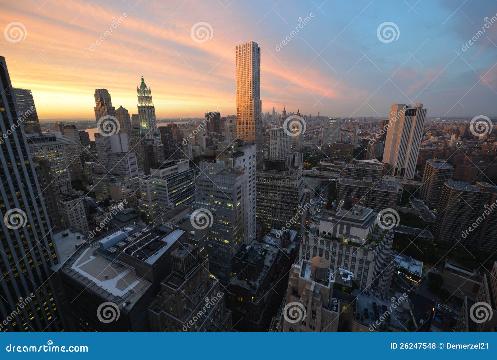 View of Downtown Manhattan at Sunset Stock Photo - Image of cityscape ...