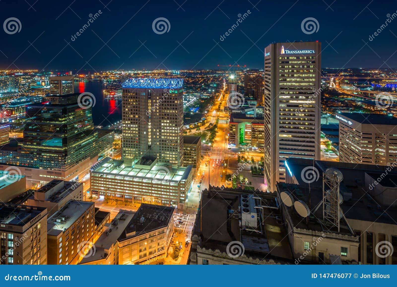 View of Downtown at Night, in Baltimore, Maryland Editorial Photography ...