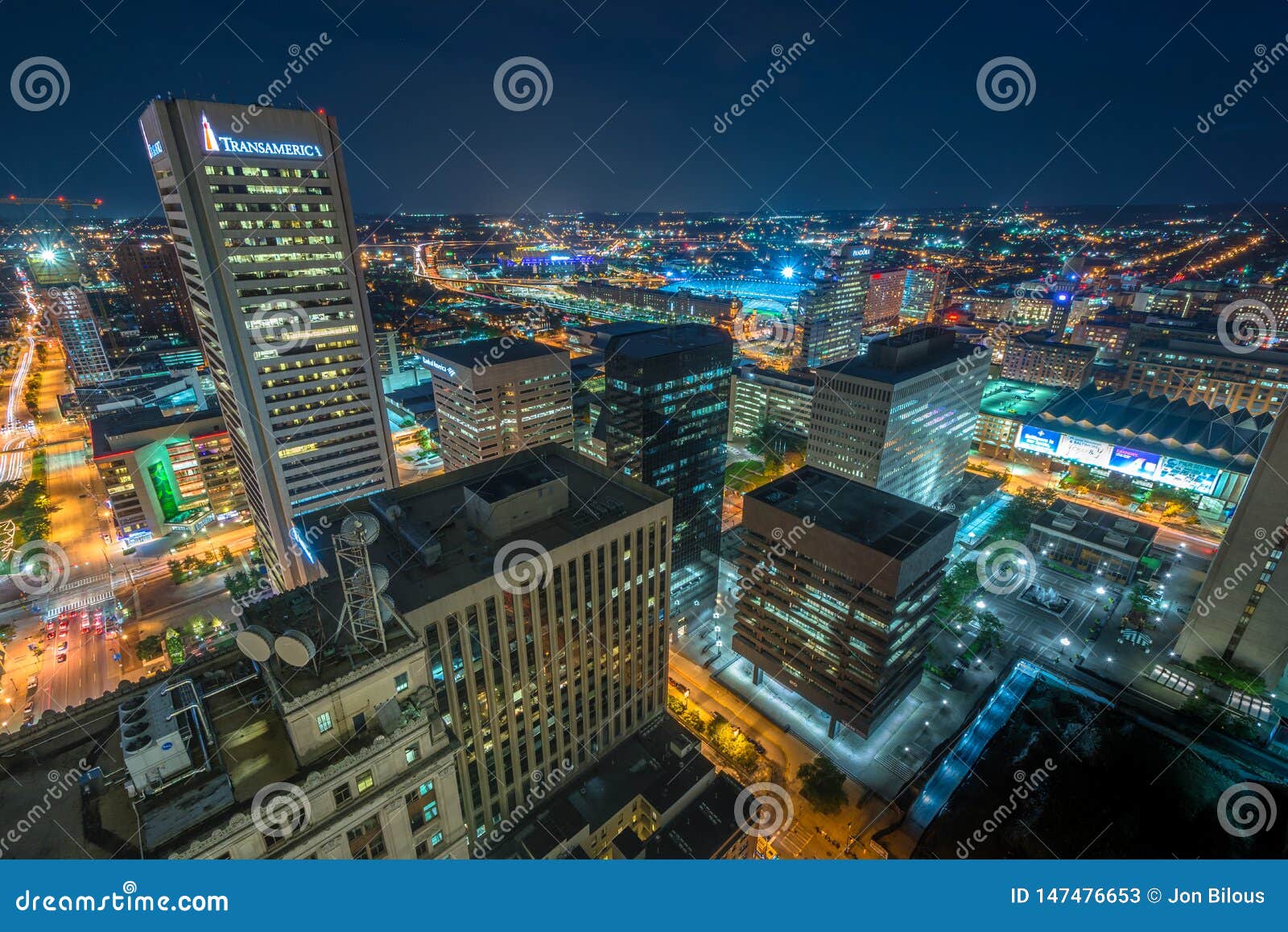 View of Downtown at Night, in Baltimore, Maryland Editorial Stock Photo ...
