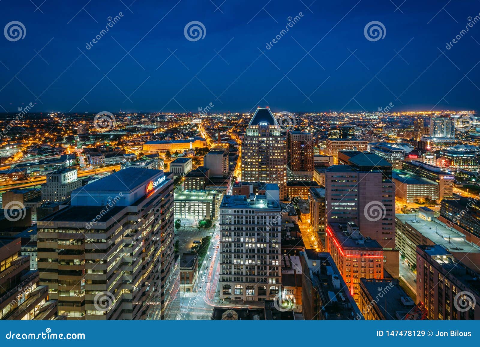 View of Downtown at Night, in Baltimore, Maryland Editorial Stock Image ...