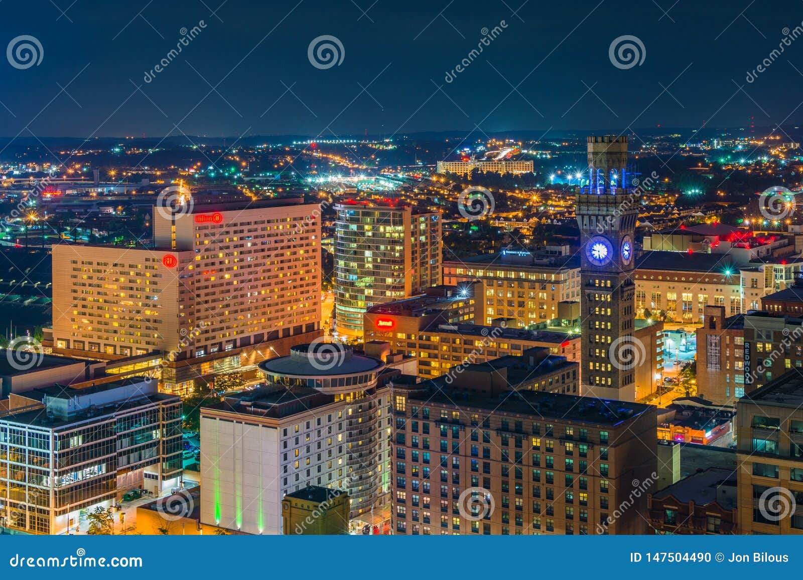 View of Downtown at Night in Baltimore, Maryland Editorial Image ...