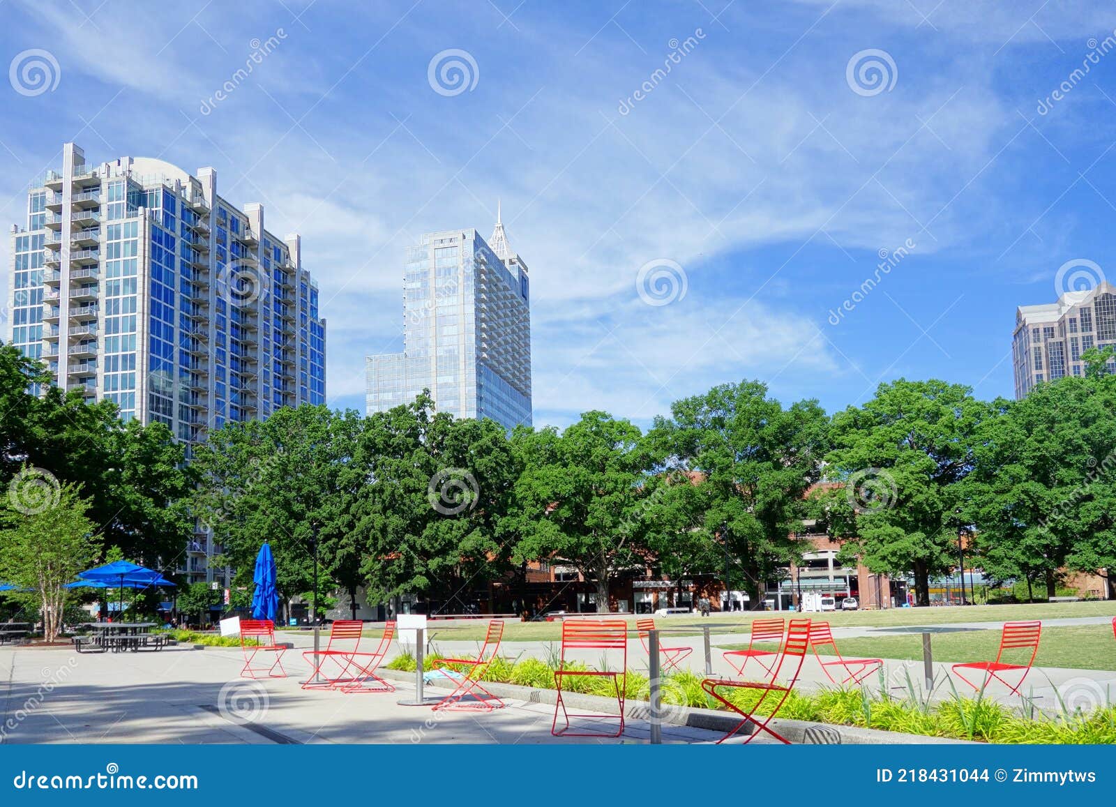 View of Downtown Raleigh Buildings from Moore Square Park Stock Photo ...