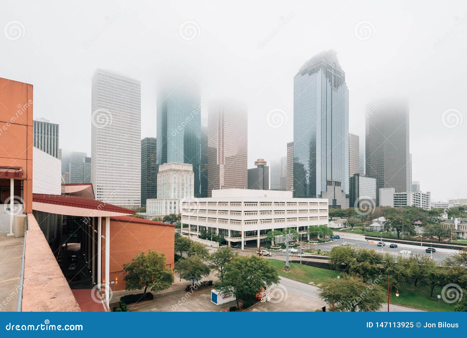 View of the Downtown Skyline in Fog, in Houston, Texas Stock Image ...