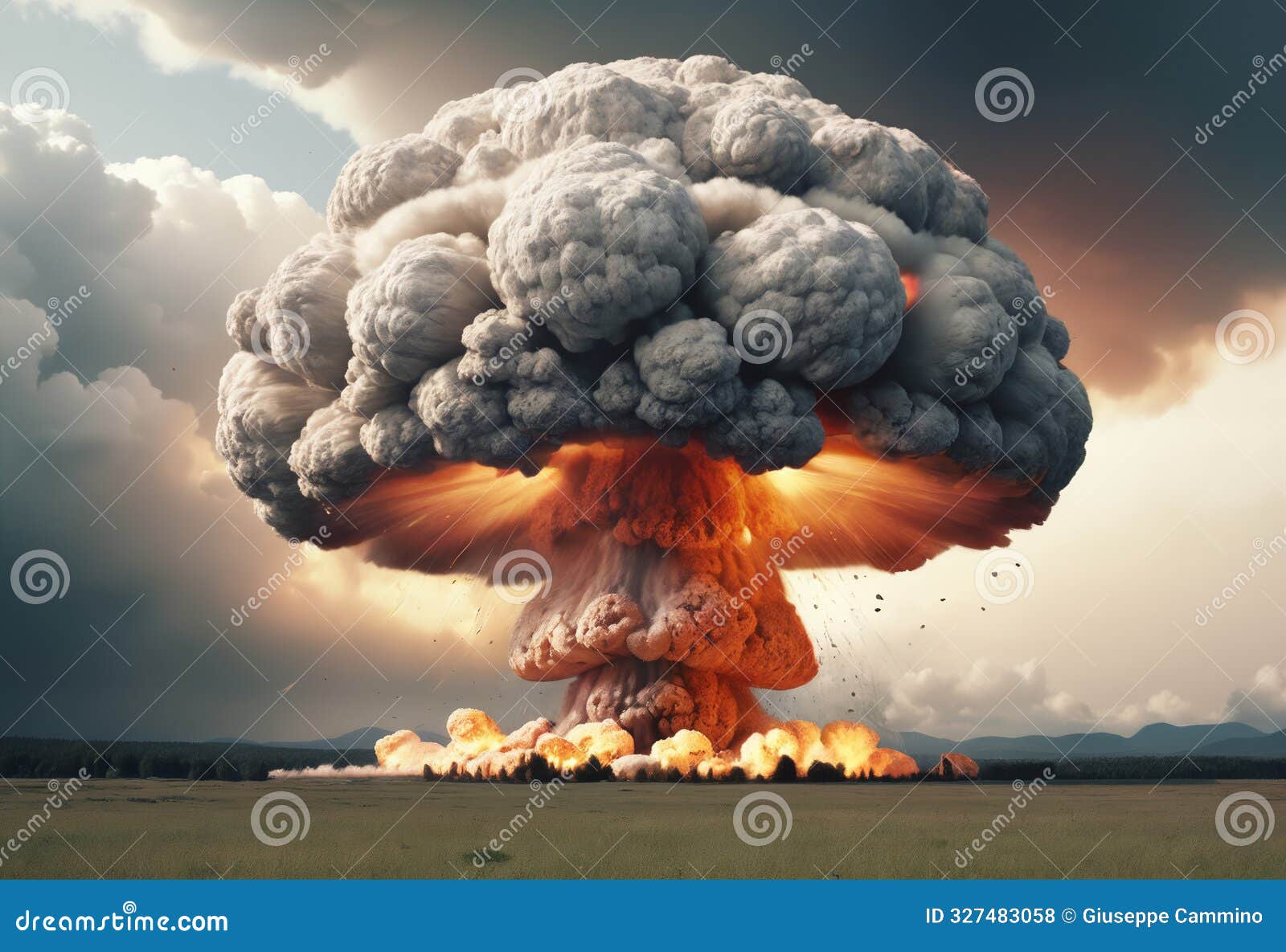 A Dramatic Large Nuclear Explosion Mushroom Cloud Fire Ball Stock ...