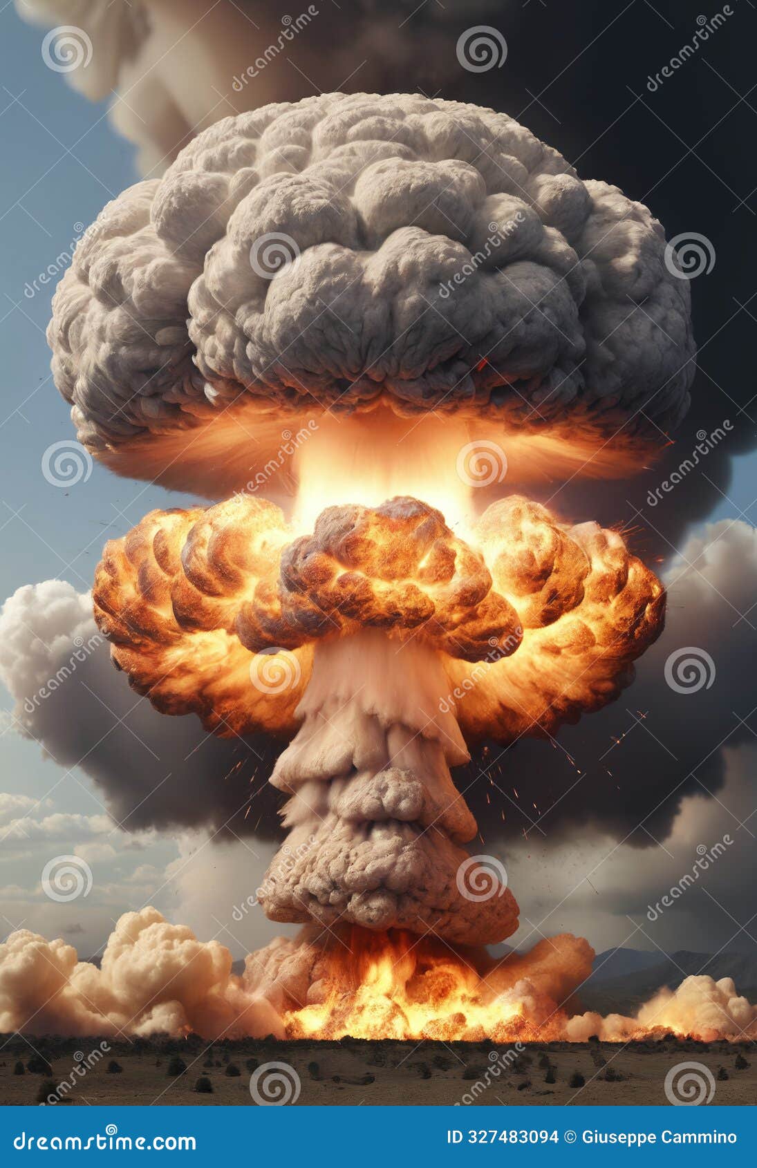 A Dramatic Large Nuclear Explosion Mushroom Cloud Fire Ball Stock ...