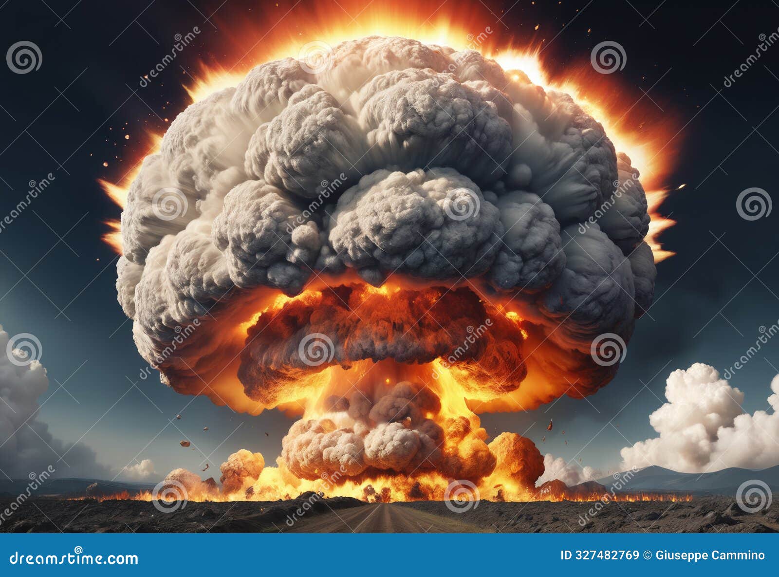 A Dramatic Large Nuclear Explosion Mushroom Cloud Fire Ball Stock ...