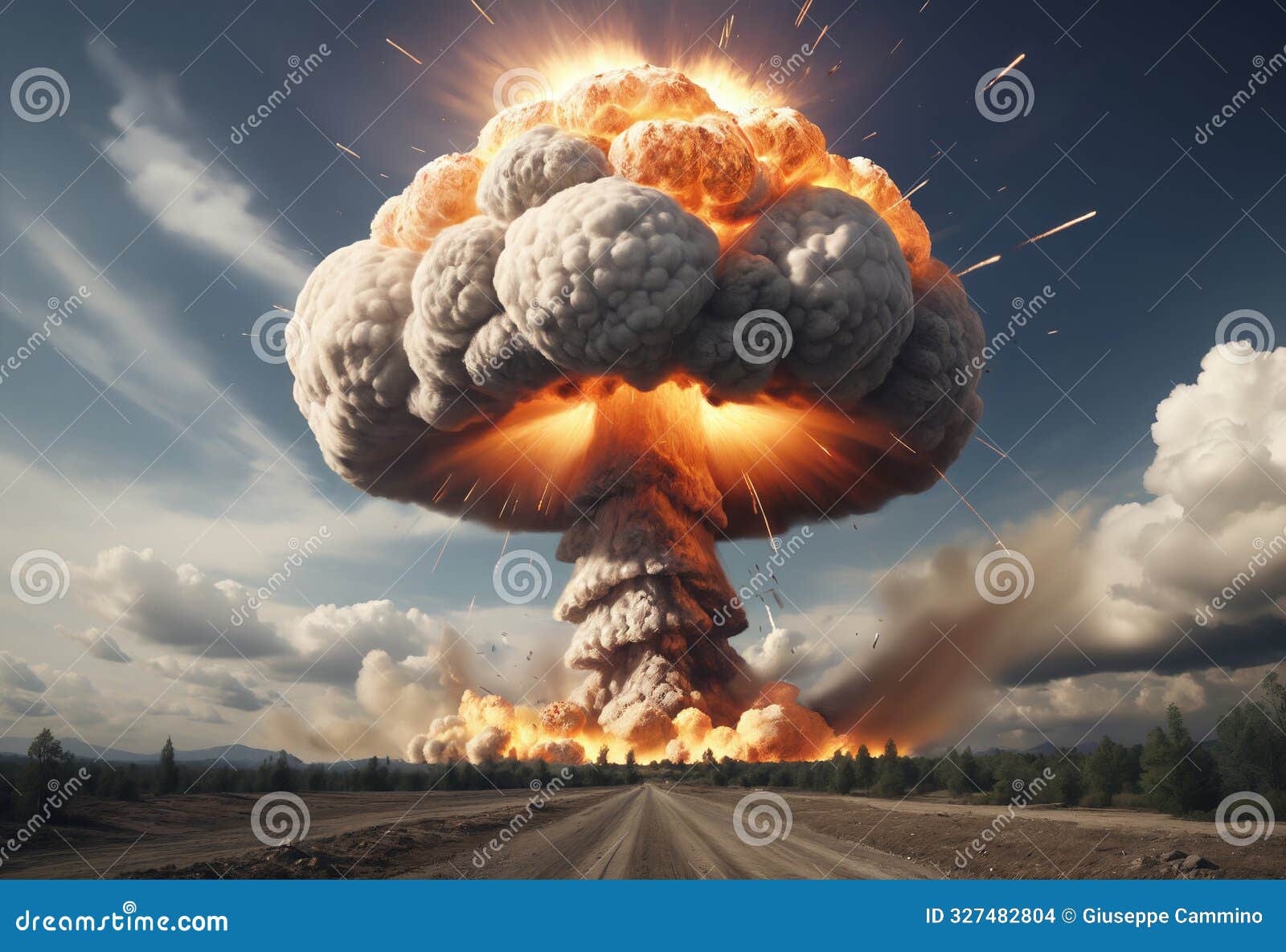A Dramatic Large Nuclear Explosion Mushroom Cloud Fire Ball Stock ...