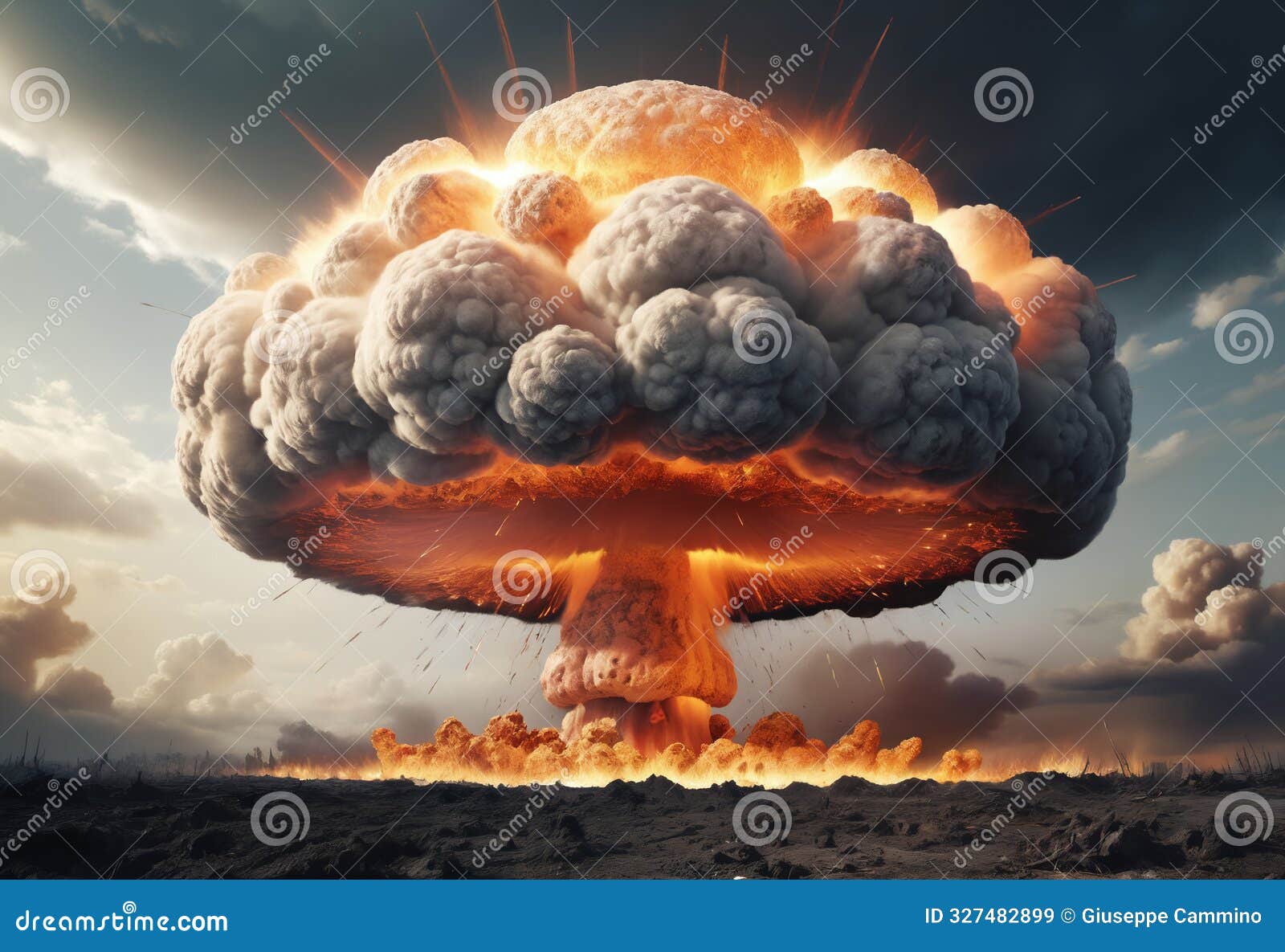 A Dramatic Large Nuclear Explosion Mushroom Cloud Fire Ball Stock ...