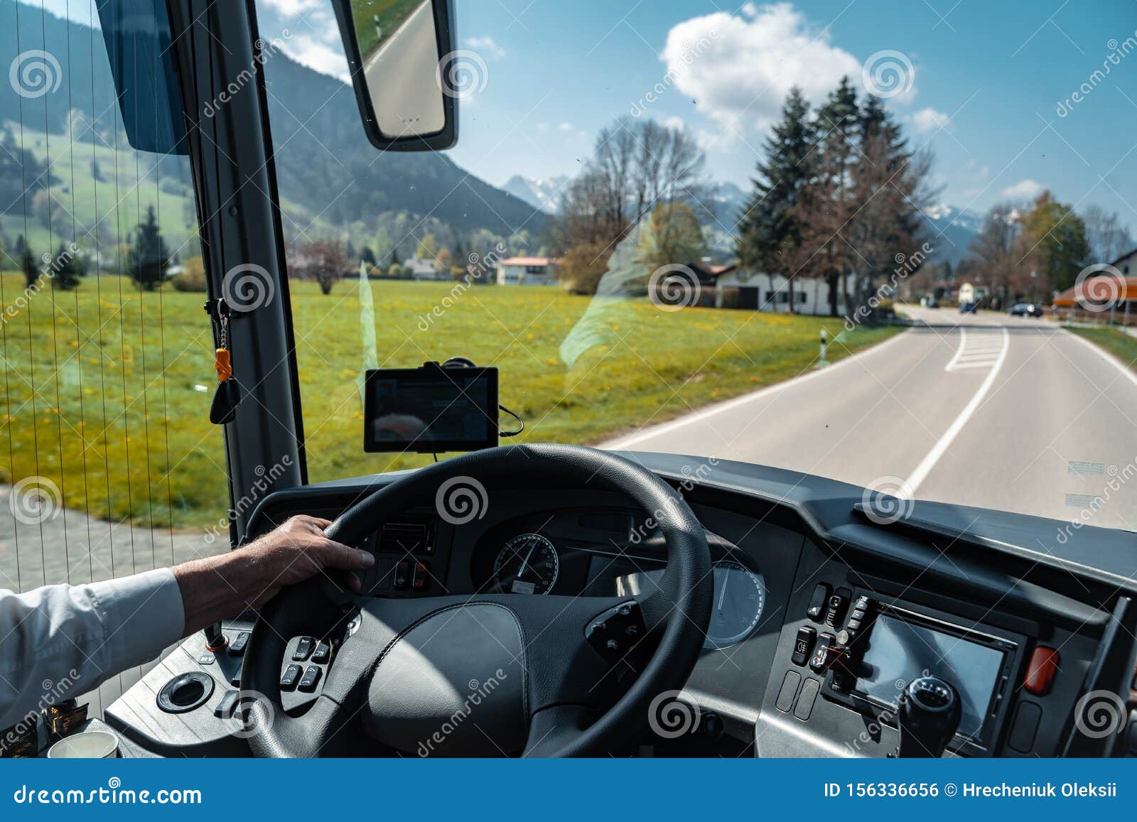 View through the Driver`s Window of a Bus Stock Photo - Image of spruce ...