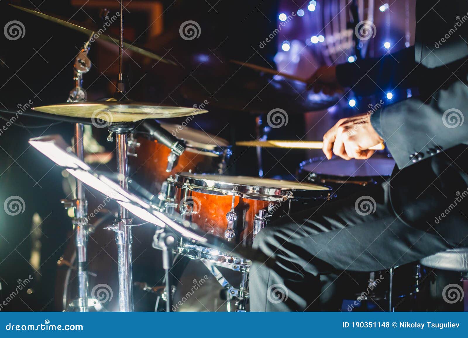 View of Drum Set Kit on a Stage during Jazz Rock Show Performance, with ...