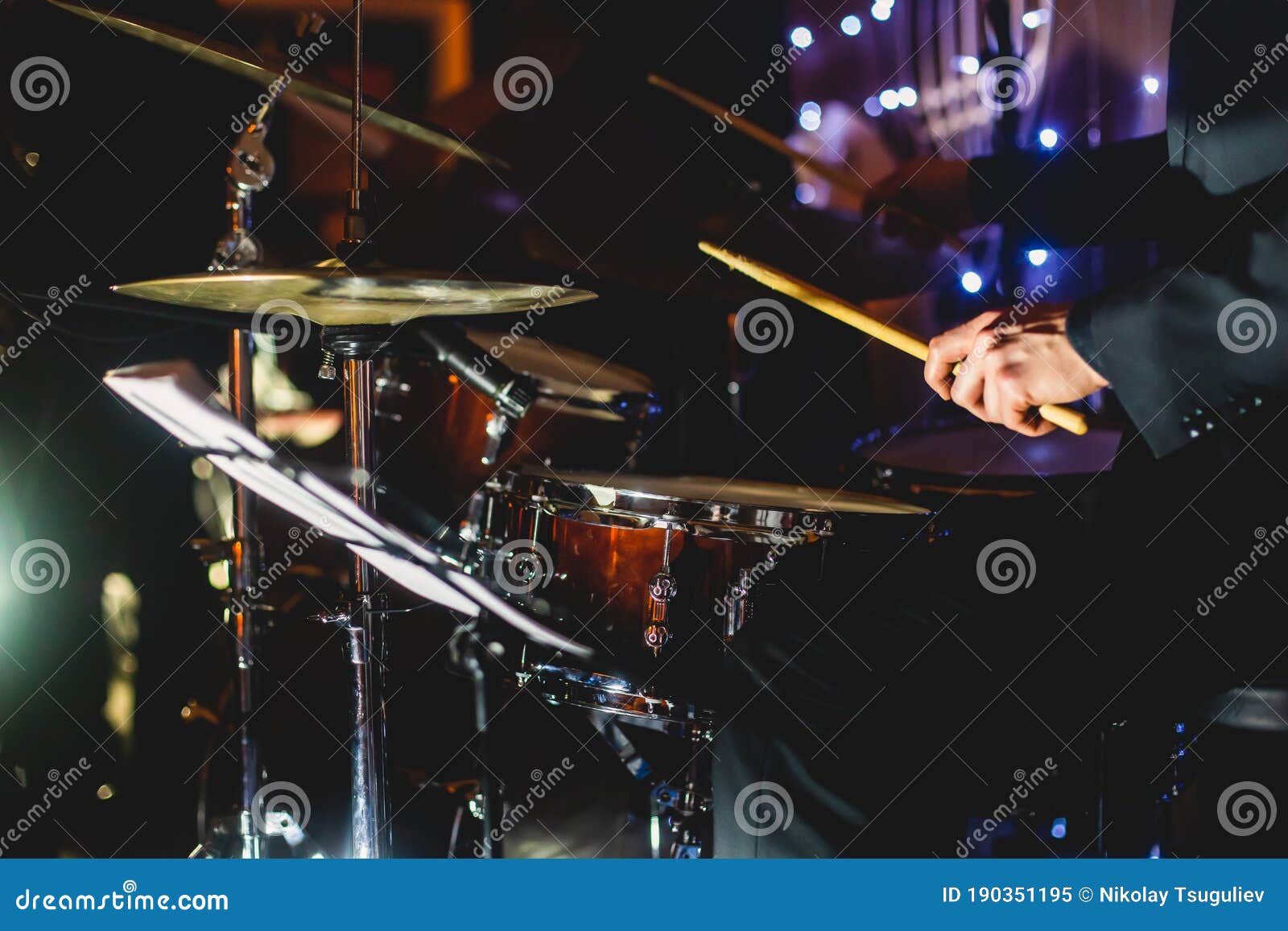 View of Drum Set Kit on a Stage during Jazz Rock Show Performance, with ...