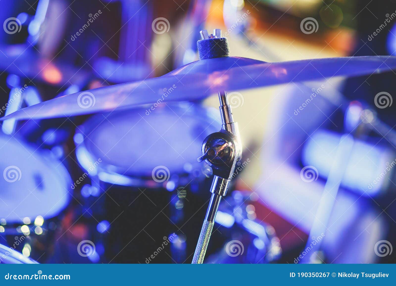 View of Drum Set Kit on a Stage during Rock Show Performance, with Band ...
