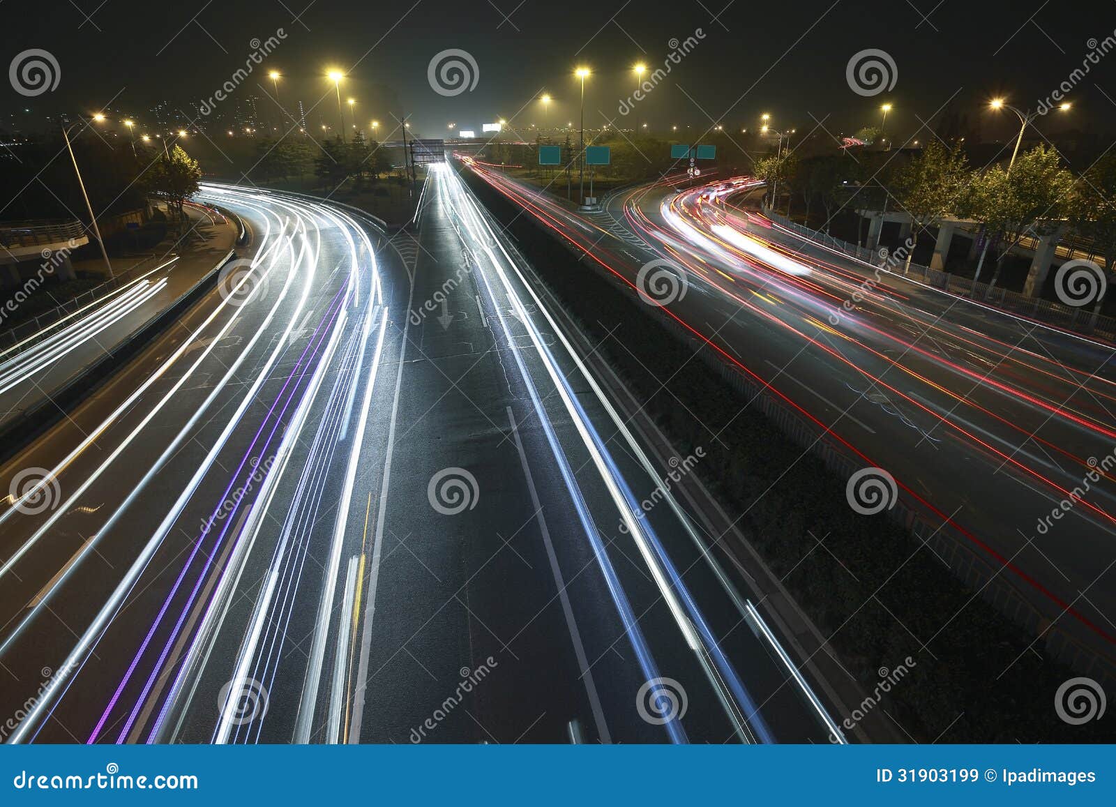 View Dusk Urban Rainbow Light Night Traffic on the Highway Stock Image ...