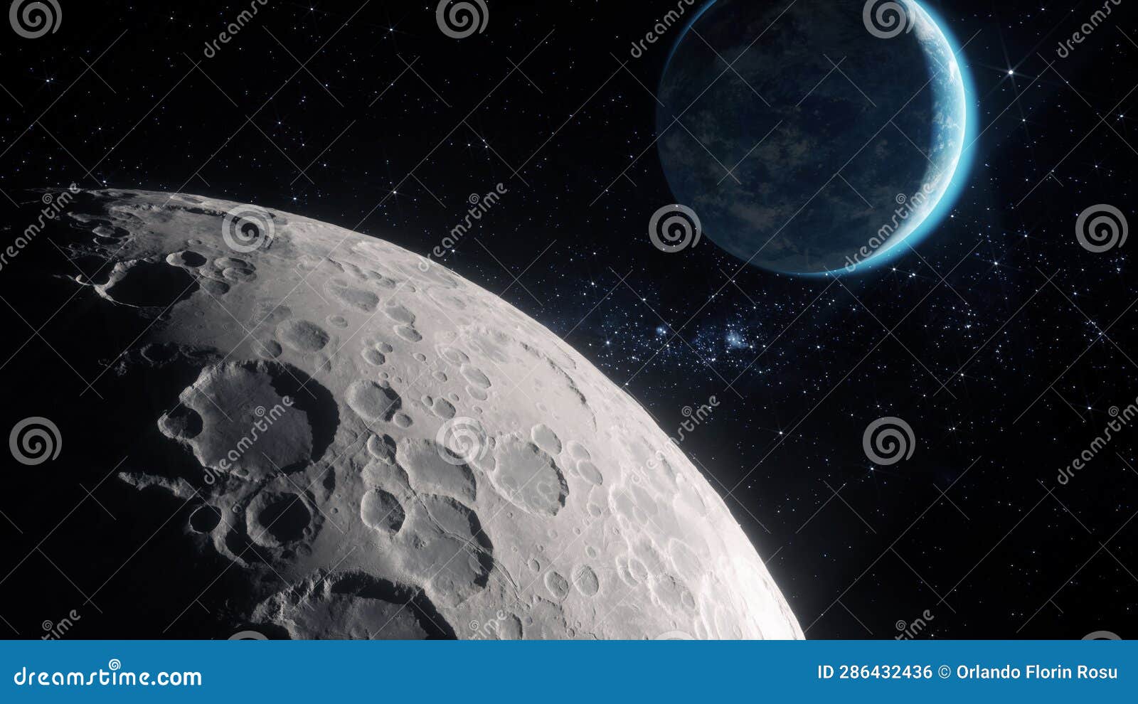 View of Earth and Moon from Space. Distance between Earth and Moon ...