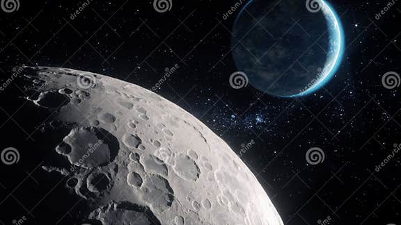 View of Earth and Moon from Space. Distance between Earth and Moon ...