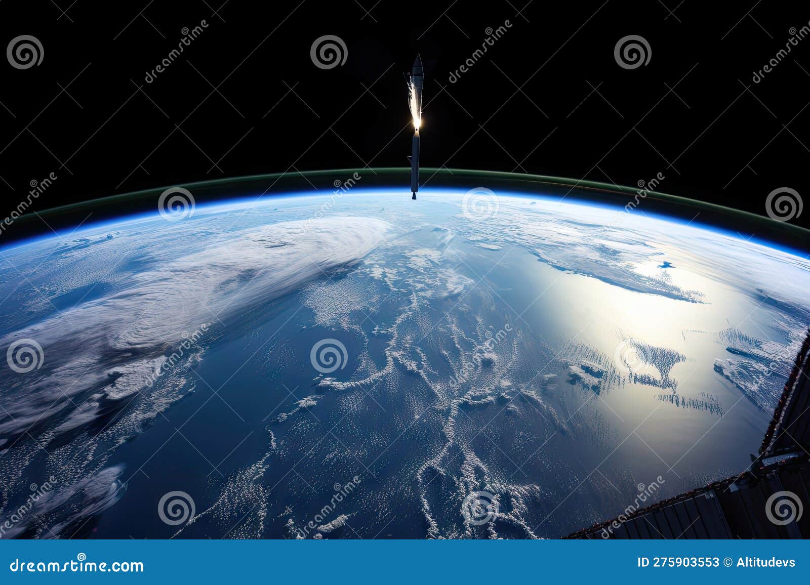 View of the Earth, with Rocket Launch Visible in the Sky Stock Image ...